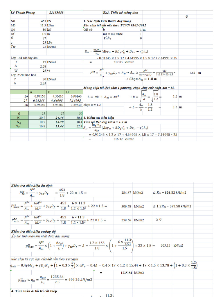 Ex3. Móng Đơn | PDF