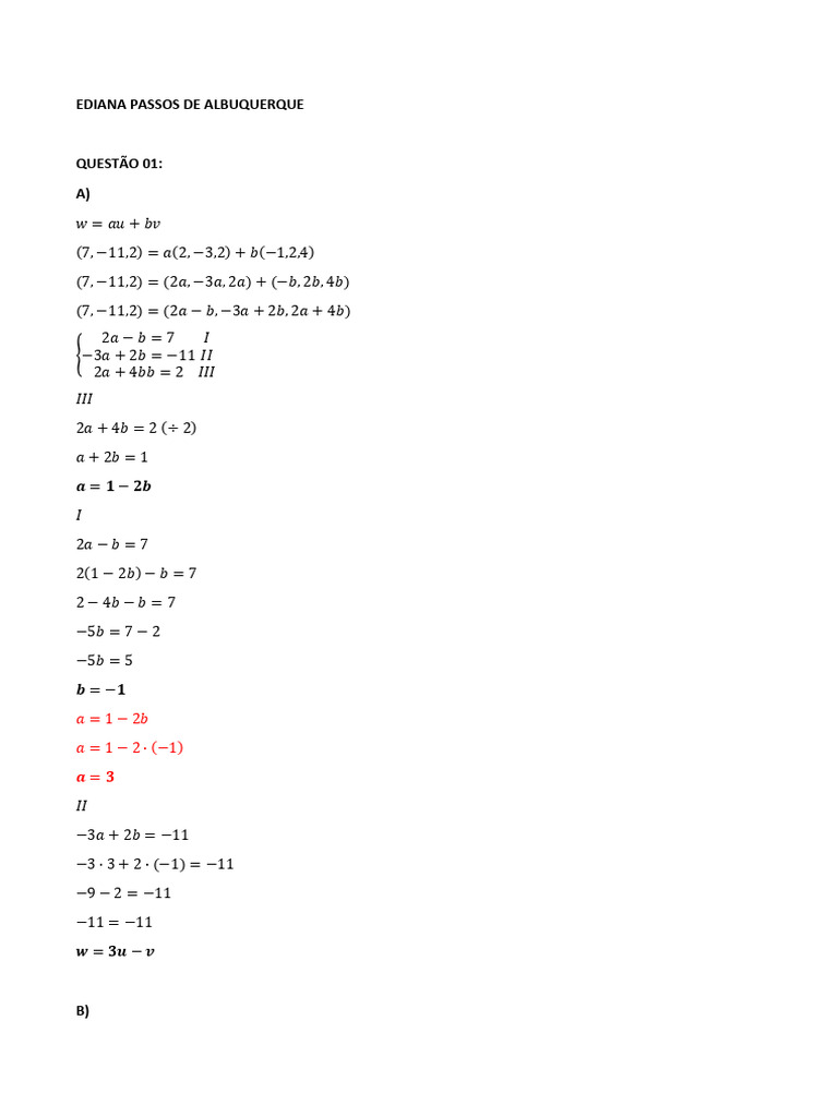 Atividade Algebra Linear Ediana | PDF