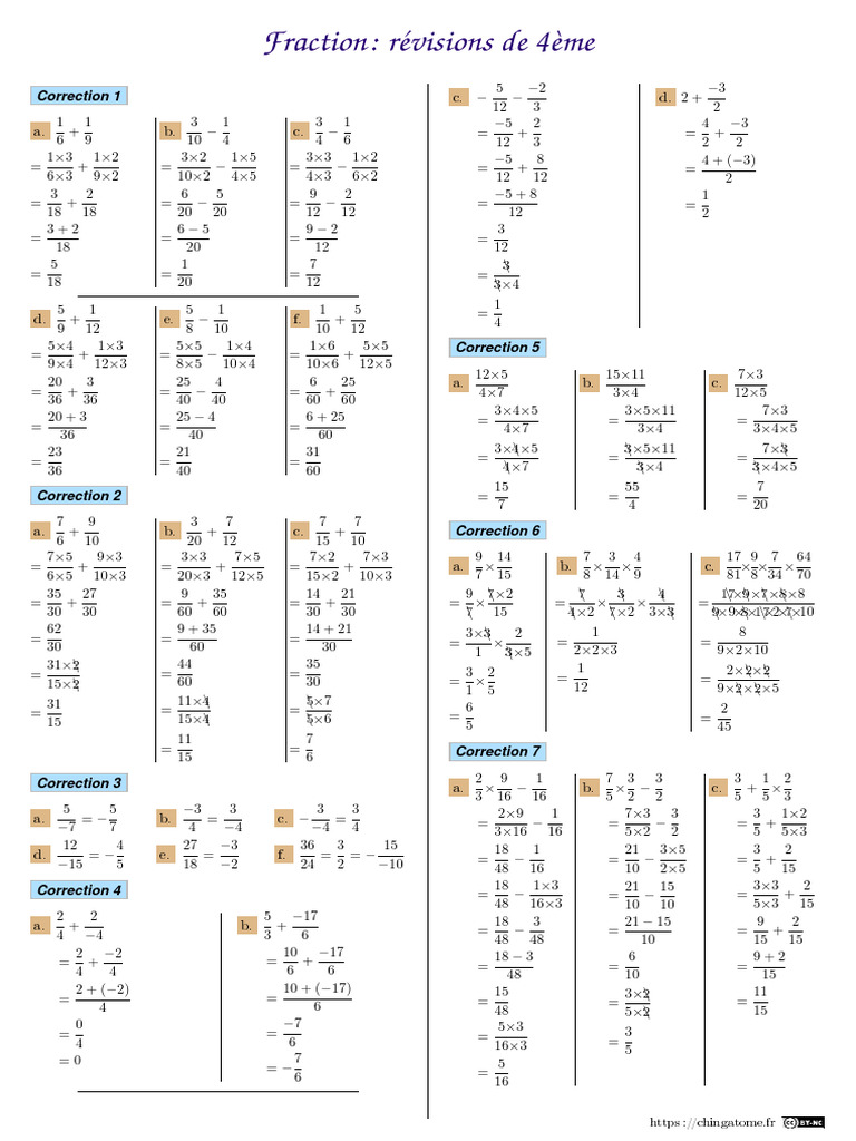 3 Ex Fractions 4ème CORRECTION | PDF