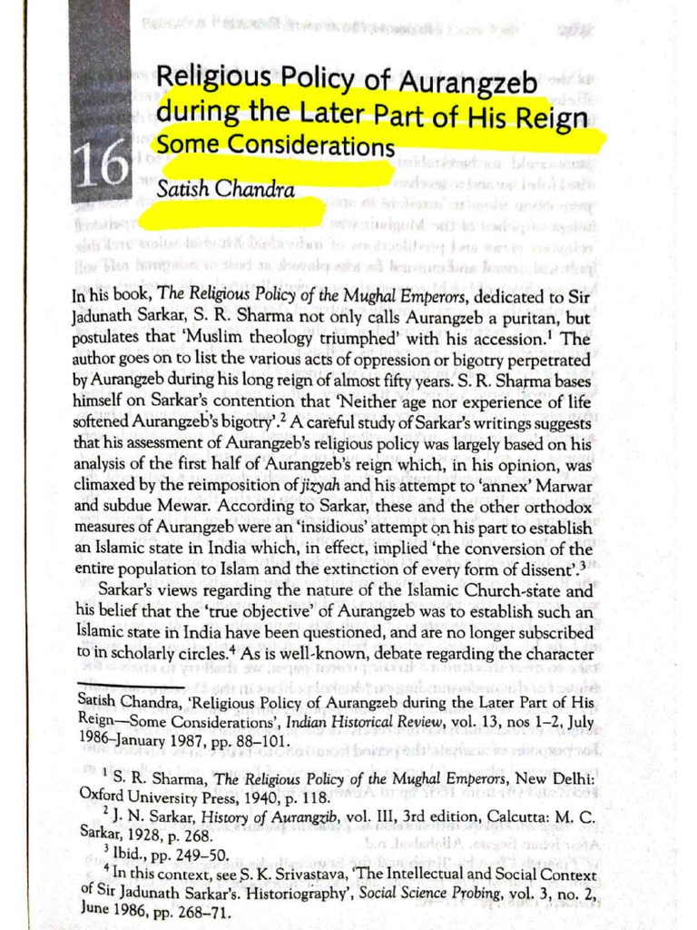 Aurangzeb's Religious Policy | PDF