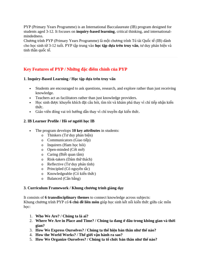 PYP Tổng Quan | PDF