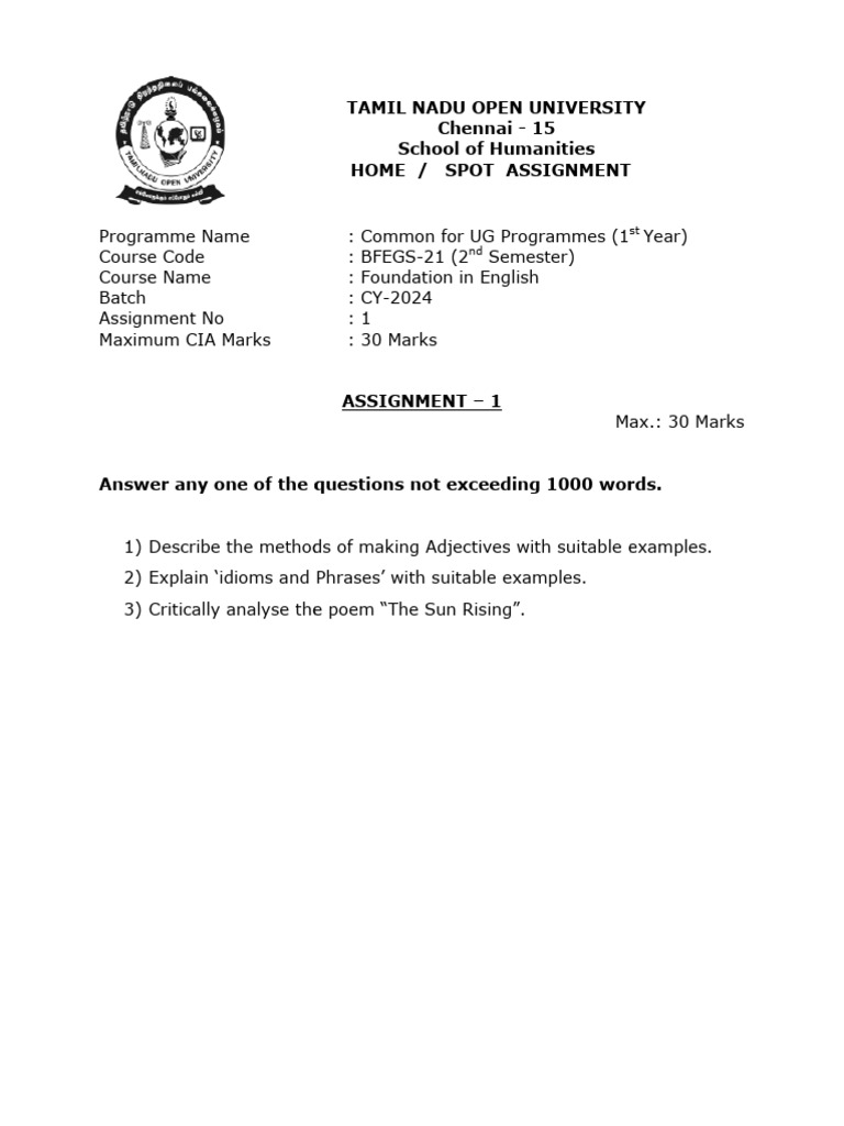 English Assignment: Adjectives & Poetry Analysis | PDF