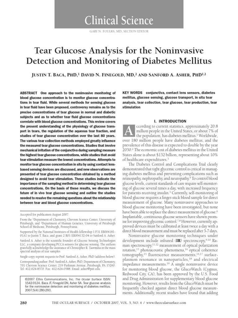 Tear Glucose Analysis for the Noninvasive Detection and Monitoring of ...