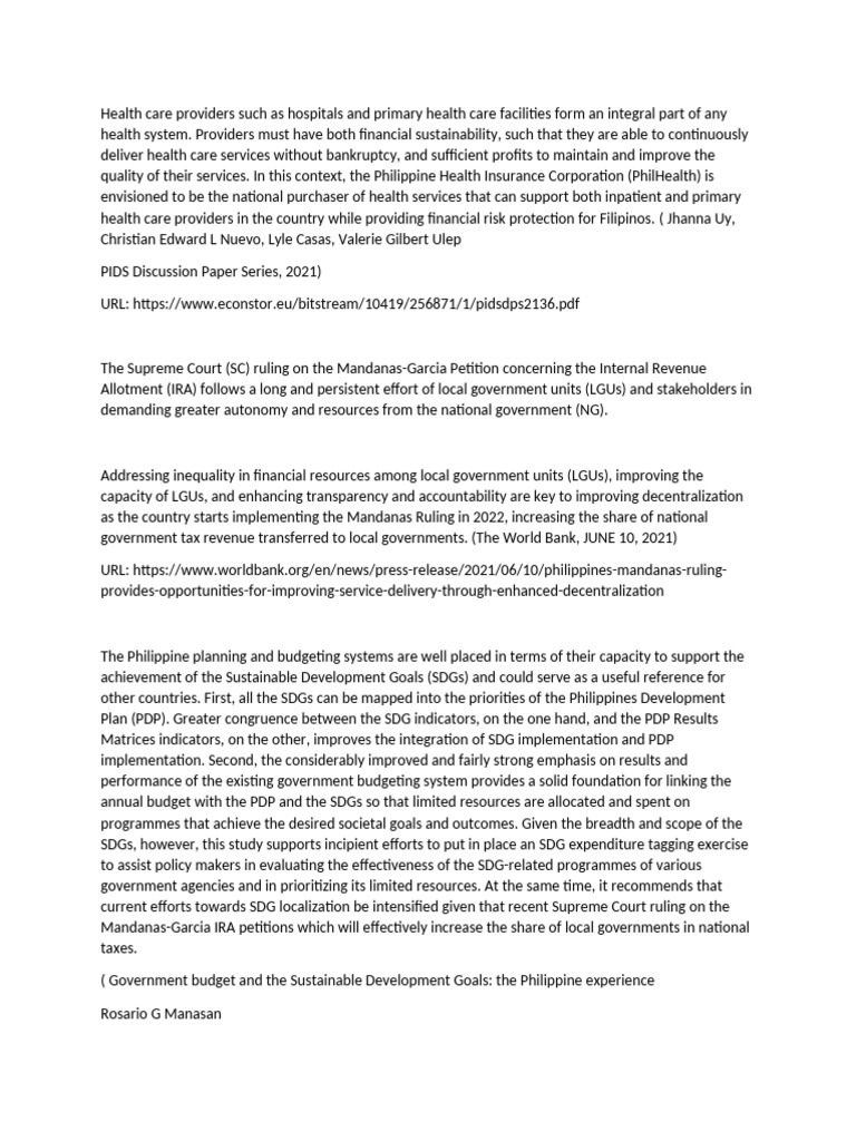 Disadvantages and Advantages of Mandanas-Garcia Ruling in Line With UHC ...