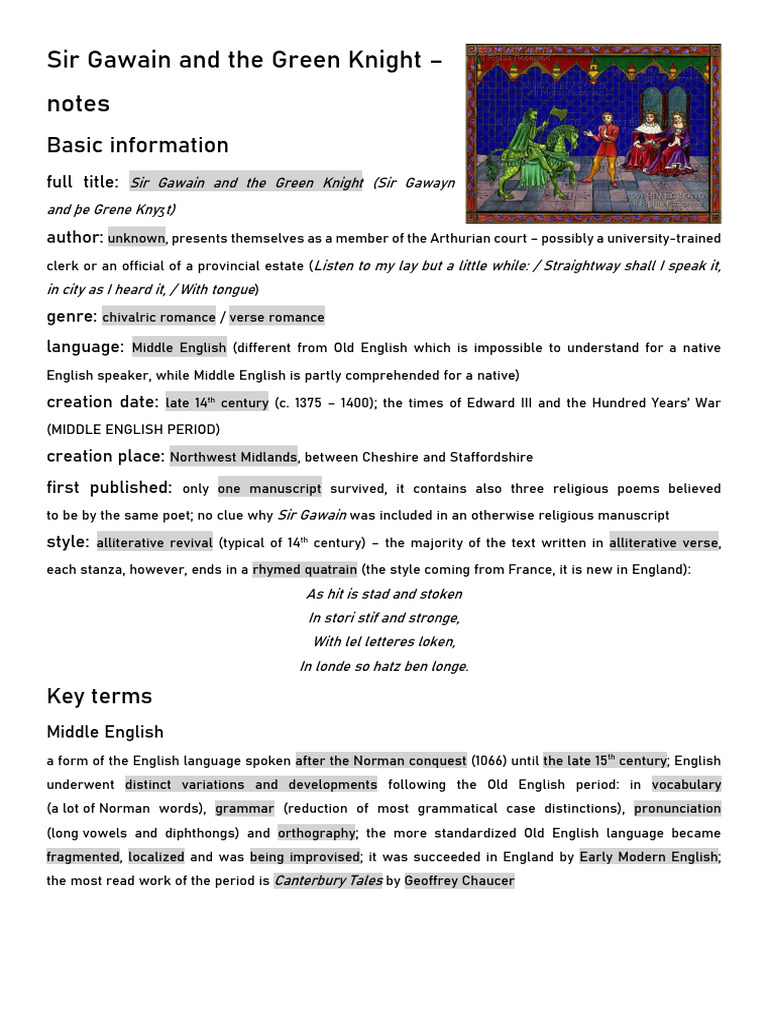 Sir Gawain and the Green Knight Overview | PDF | Green Knight | Quest