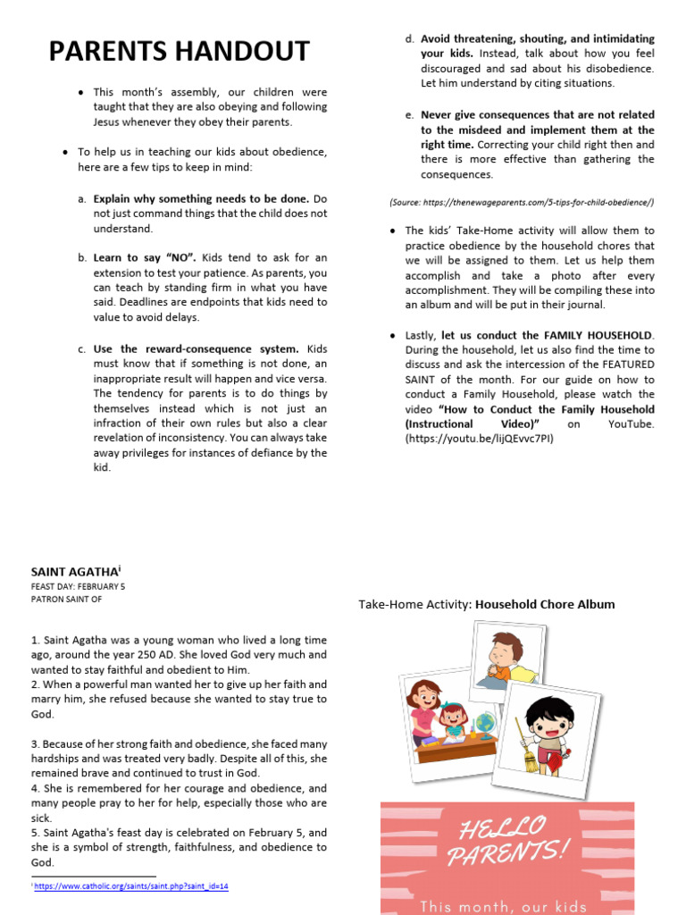 Cycle C - February - Parents Handout | PDF | Religious Belief And Doctrine
