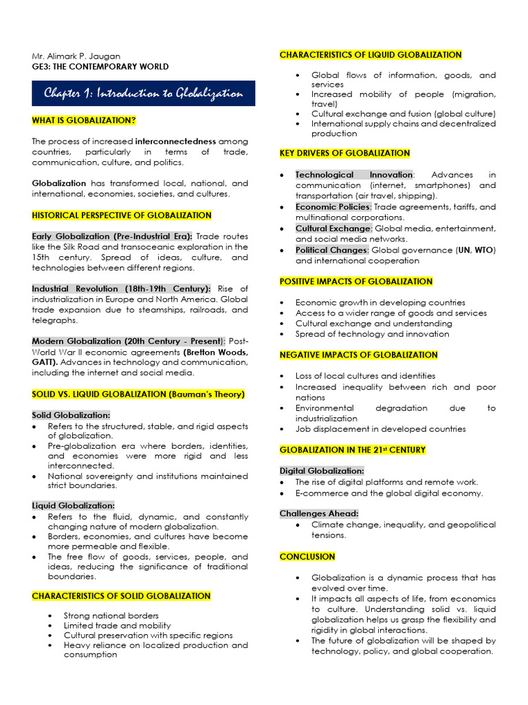 GE3 - Chapter 1 - Introduction To Globalization | PDF | Globalization | International Relations