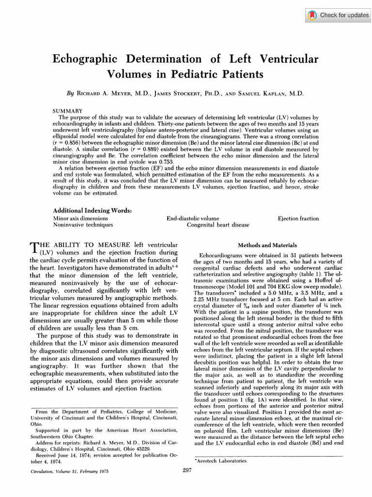 Meyer Et Al 1975 Echographic Determination of Left Ventricular Volumes ...
