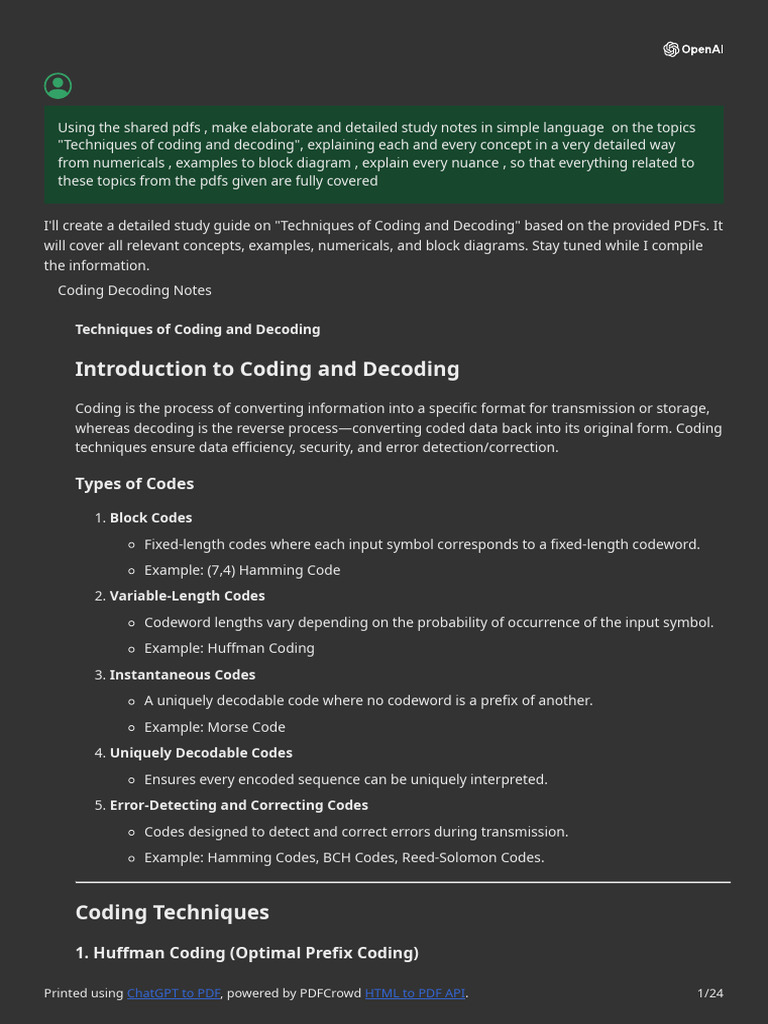 Techniques of Coding and Decoding Guide | PDF | Code | Data Compression