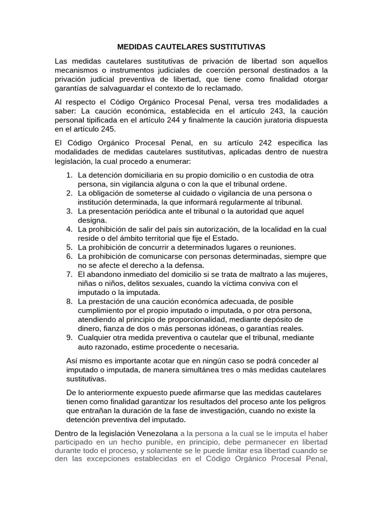 Medidas cautelares sustitutivas | PDF | Mandato | Justicia