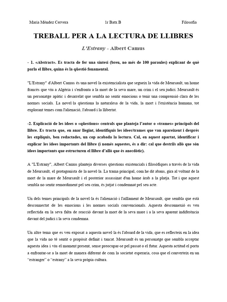 TREBALL PER A LA LECTURA DE LLIBRES - Maria Méndez | PDF