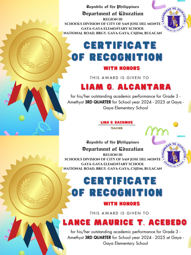 Blue and Yellow Playful Illustrative Recognition Award Certificate ...