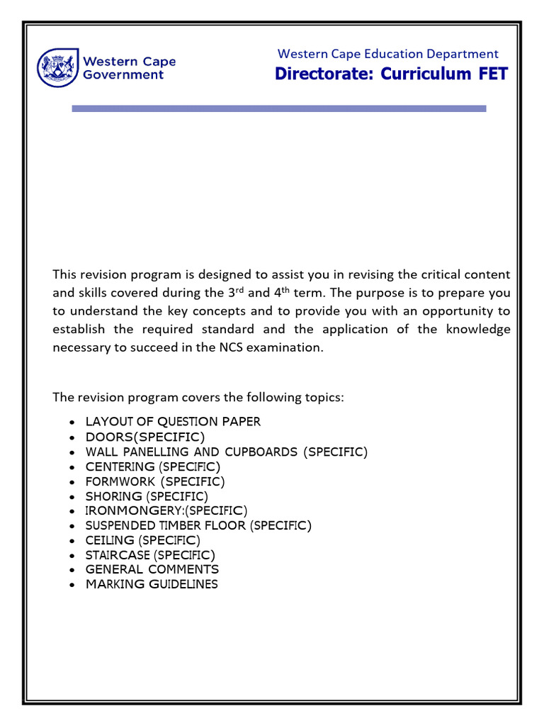 GR11 Woodworking Revision Pack Term 3 - 4 - 2024 | PDF | Stairs | Question