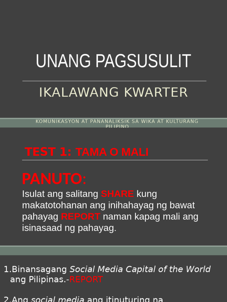 Lagumang Pagsusulit 1 | PDF