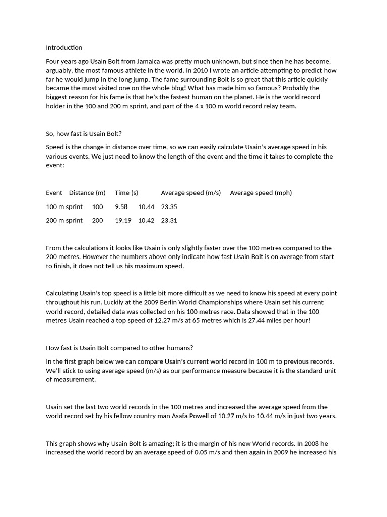 Usain Bolt Speed and Elephant | PDF | Sport Of Athletics