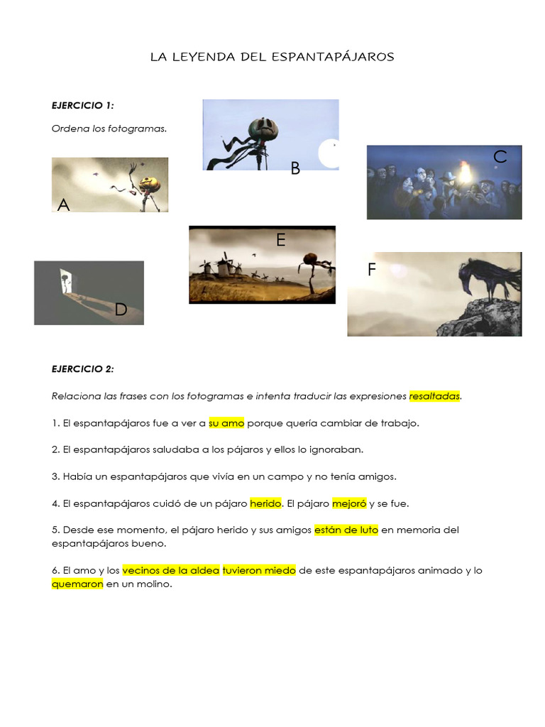 Leyenda del Espantapájaros: Actividades | PDF