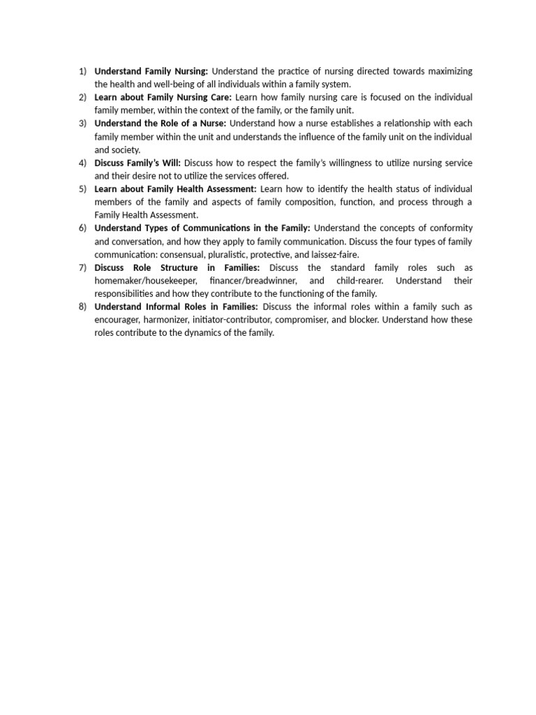 Family Nursing: Roles and Assessments | PDF