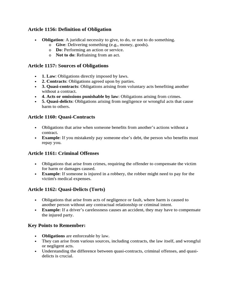 Article 1156-1162 Summary | PDF