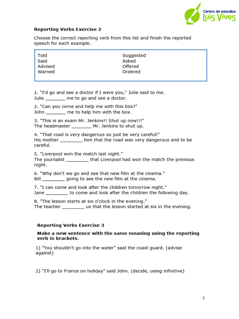 Ejercicio Reporting Verbs 2 3 | PDF | Semantic Units | Linguistic Typology