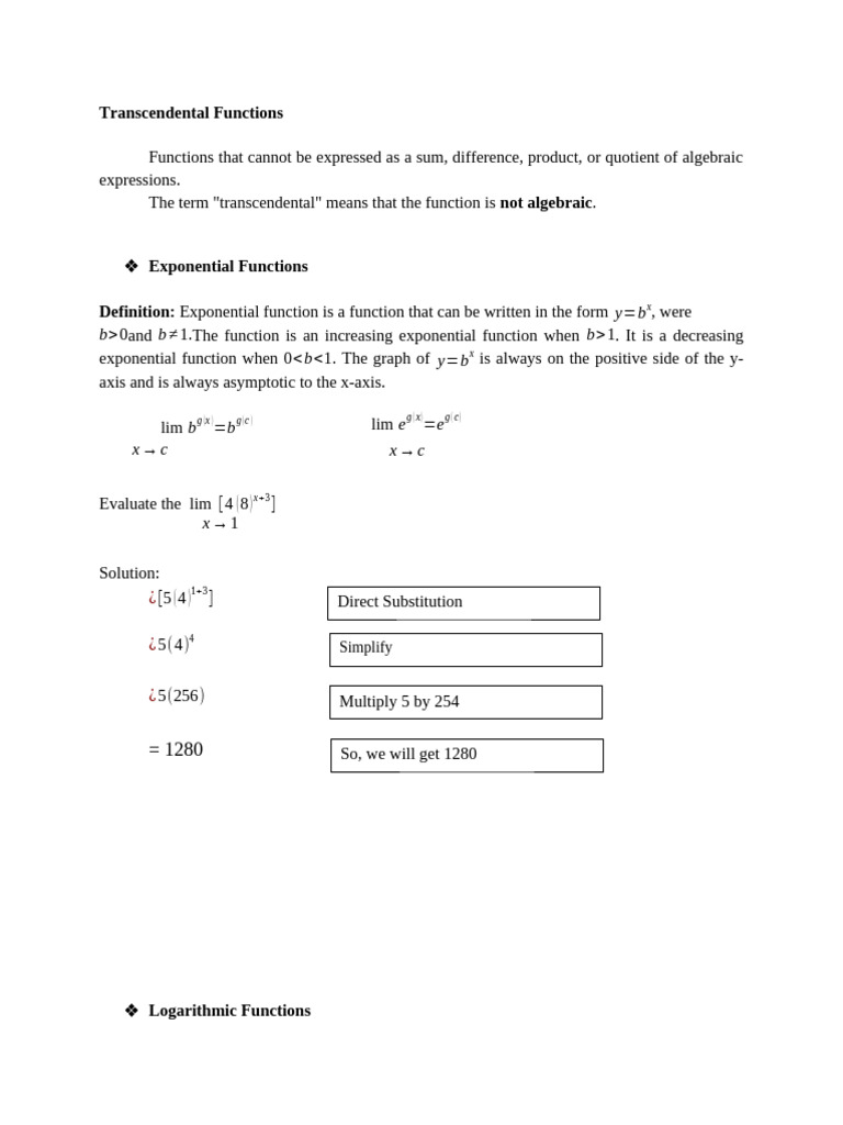 Transcendental Functions | PDF | Function (Mathematics) | Exponential Function