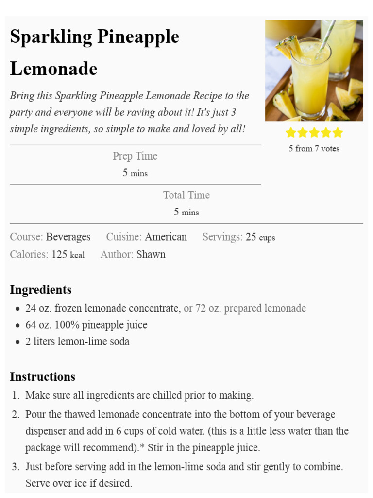 Sparkling Pineapple Lemonade - I Wash You Dry | PDF
