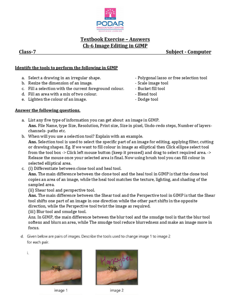 Textbook Exercise Answers - Topic-6-Image Editing in GIMP - Class7 | PDF