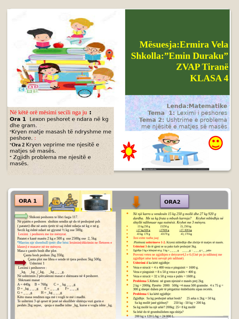 Matematike Leximi I Peshores Dhe Ushtrime Me Njesite e Matjes Se Mases ...
