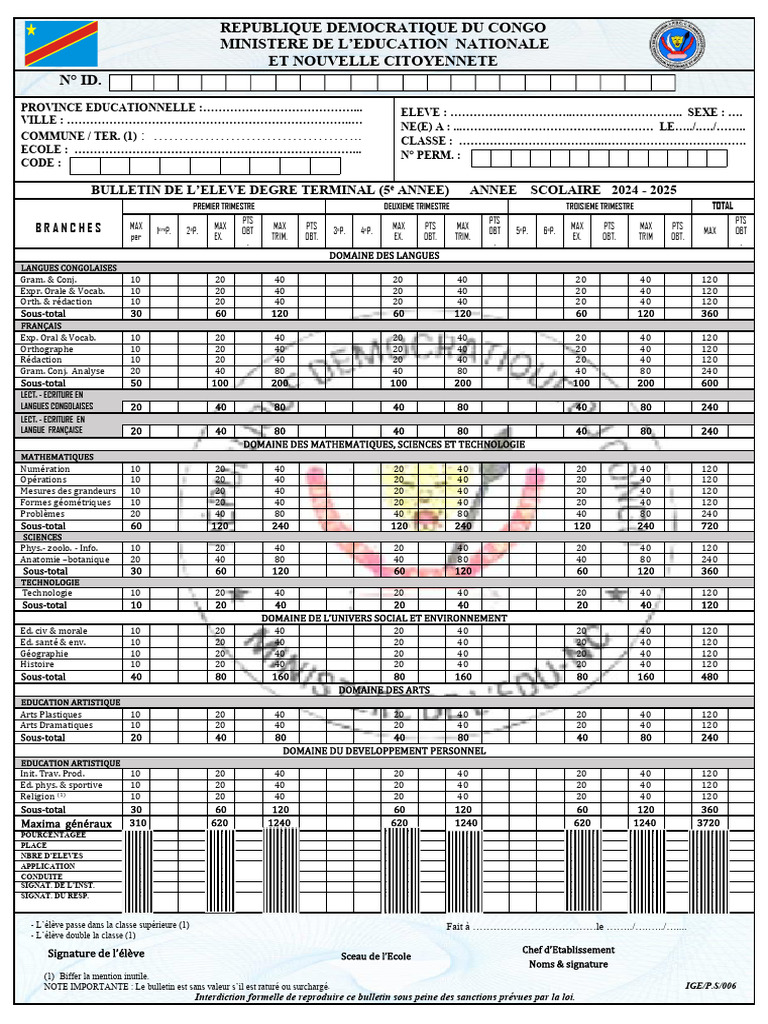 Bulletin de La 5e Annee Degre Terminal | PDF | Science | Mathématiques