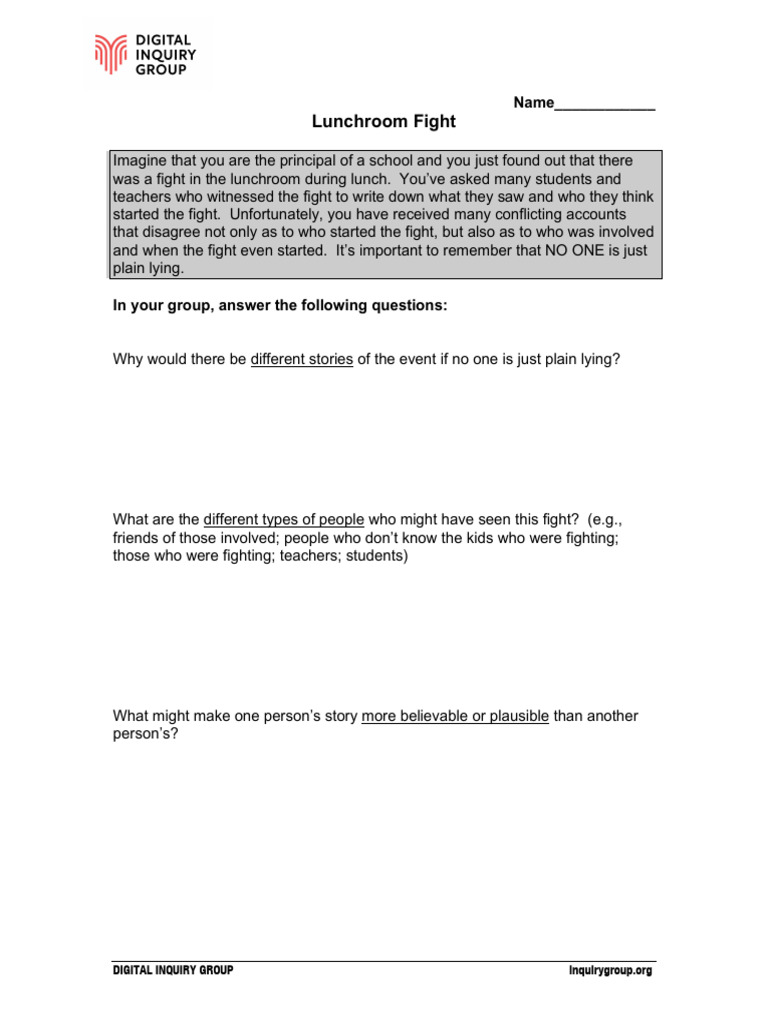 Lunchroom Fight Investigation Guide | PDF