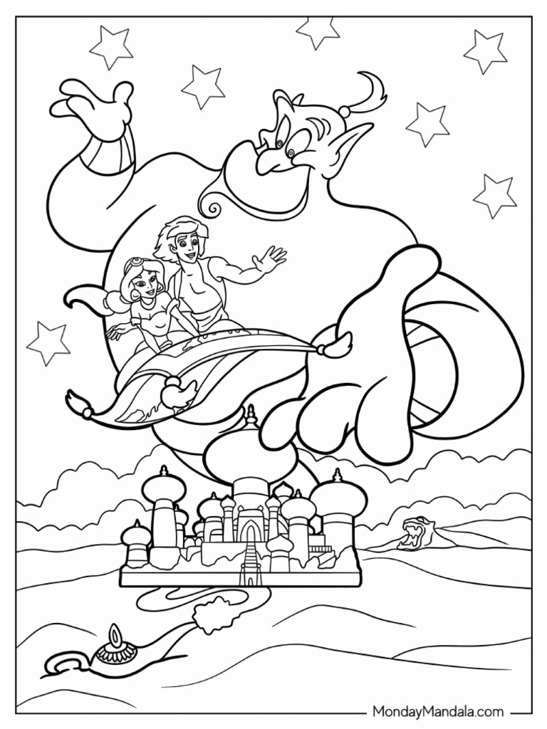 Jasmine and Aladdin Flying On Magic Carpet With Genie | PDF