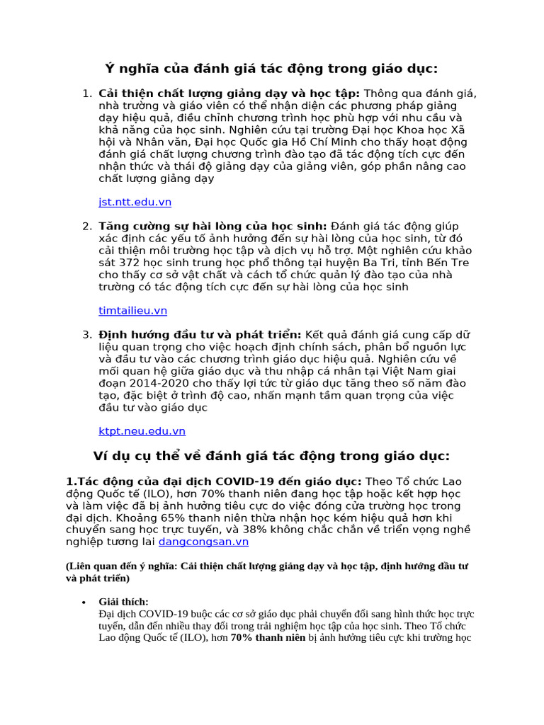 Ý Nghĩa C A Đánh Giá Tác Đ NG Trong Giáo D C | PDF