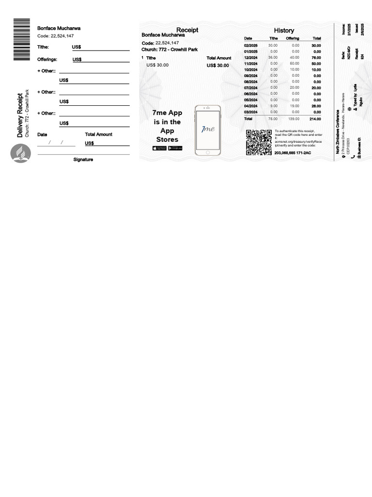 Tithe and Offering Receipt Summary | PDF | Access Control ...