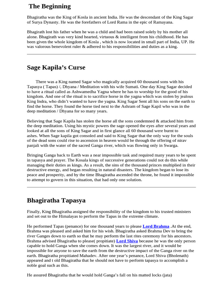 Bhagiratha's Quest for the Ganges | PDF | Hindu Mythology | Hindu Deities