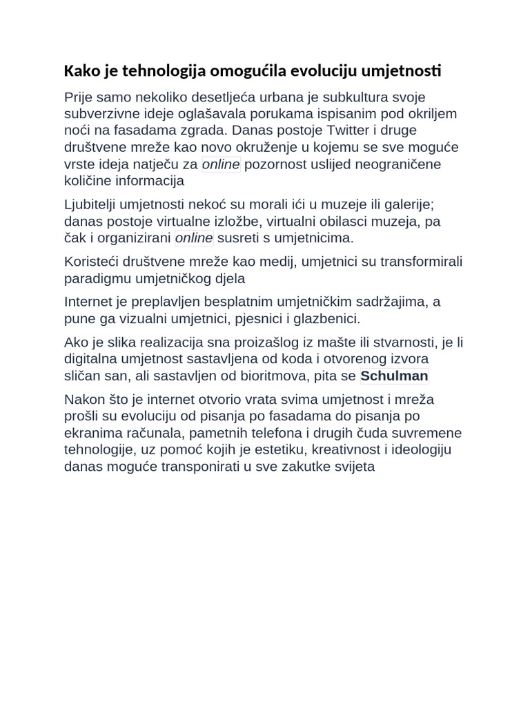 Kako Je Tehnologija Omogućila Evoluciju Umjetnosti | PDF