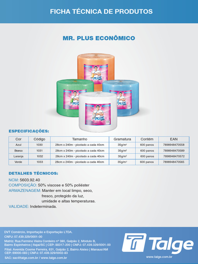 Ficha Técnica - Pano Multiuso | PDF