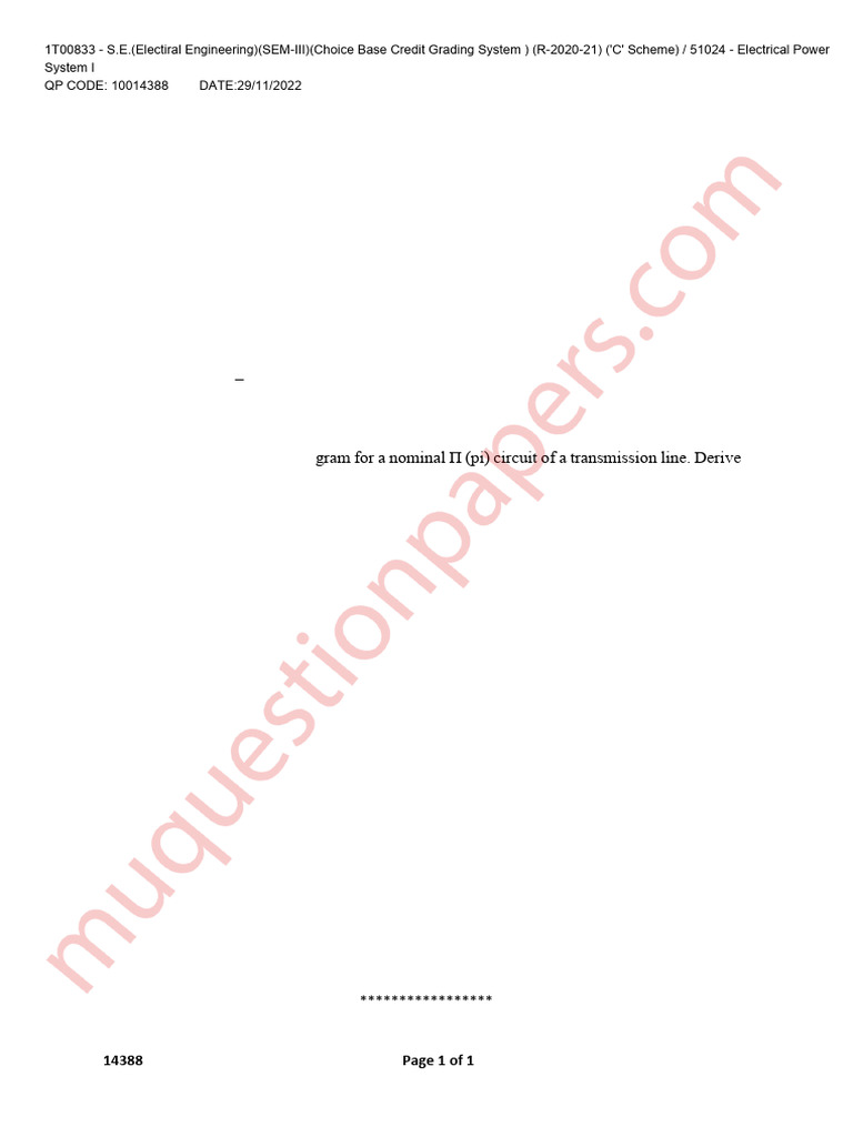 Be Electrical Engineering Semester 3 2022 December Electrical Power System Irev 2019 C Scheme ...