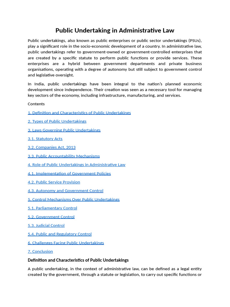 Public Undertakings in Administrative Law | PDF | Administrative Law ...