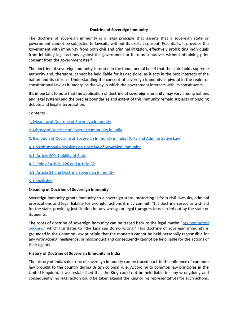 Doctrine of Soverign Immunity | PDF | Sovereign Immunity | Tort