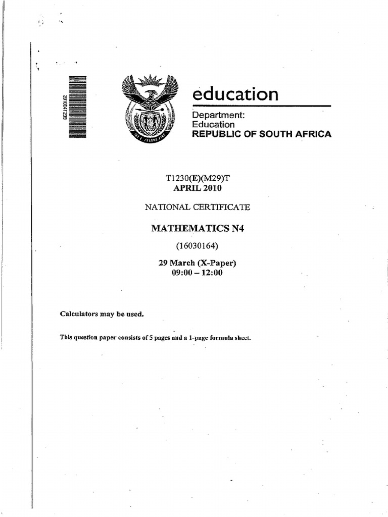 Mathematics N4 April 2010 | PDF