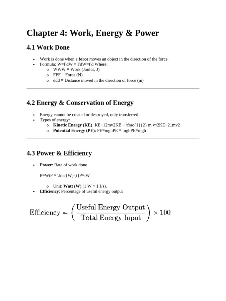 Chapter 4 Work, Energy & Power | PDF