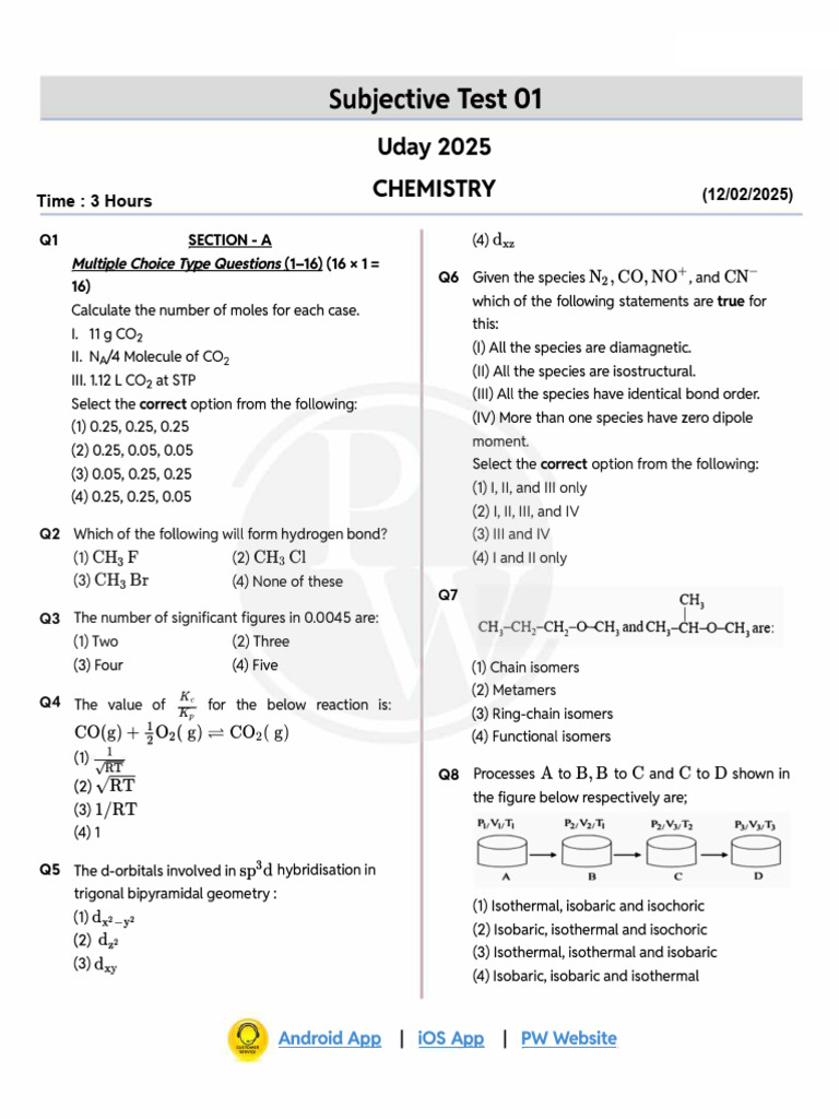 Subjective Test 01 Test Paper Chemistry Uday ...