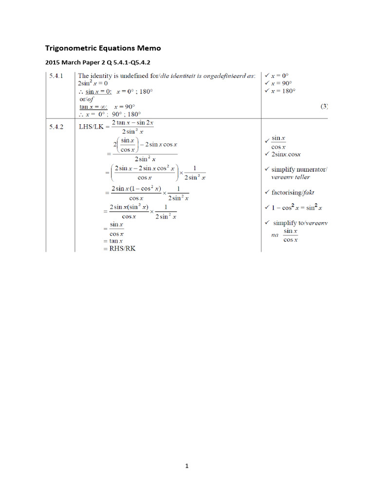 Trigonometric Equations Exam Papers | PDF