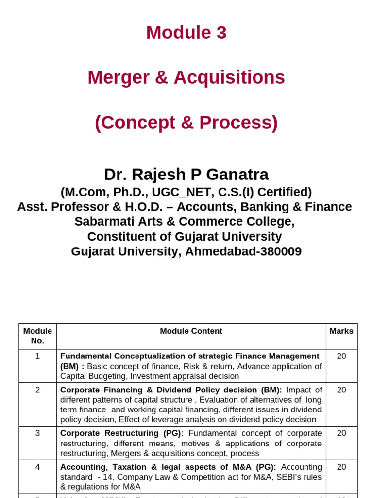 Module 3 - Merger & Acquisitons Concept and Process | PDF | Leveraged ...