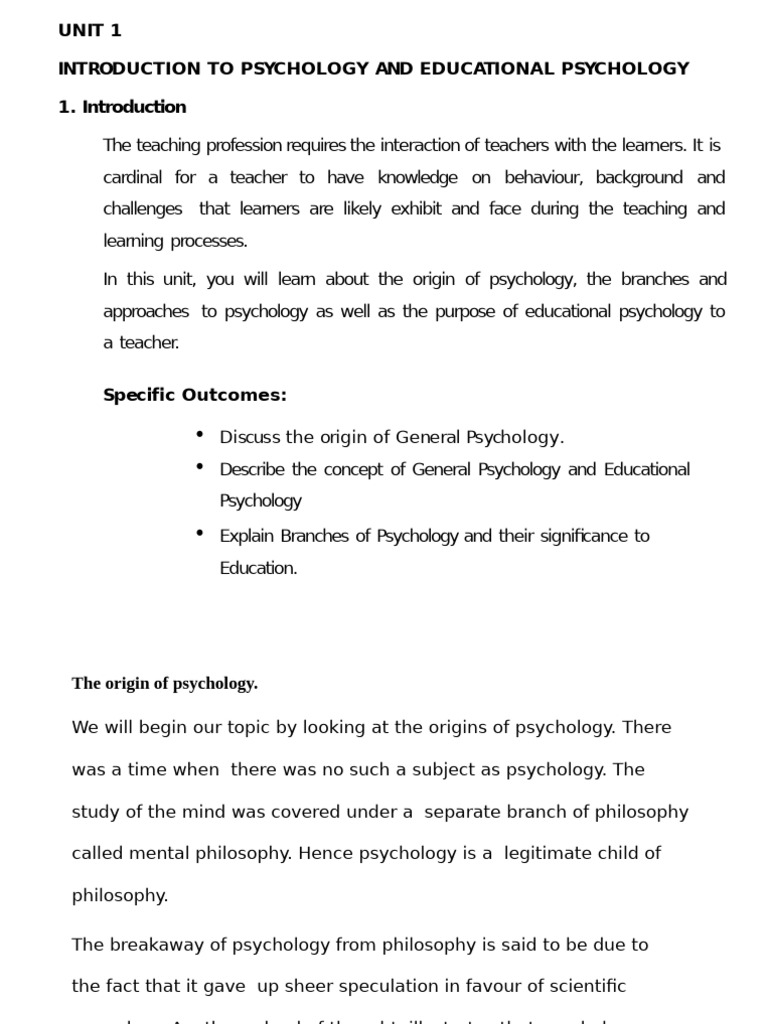 UNIT 1 Psychology Intro | PDF | Psychology | Educational Psychology