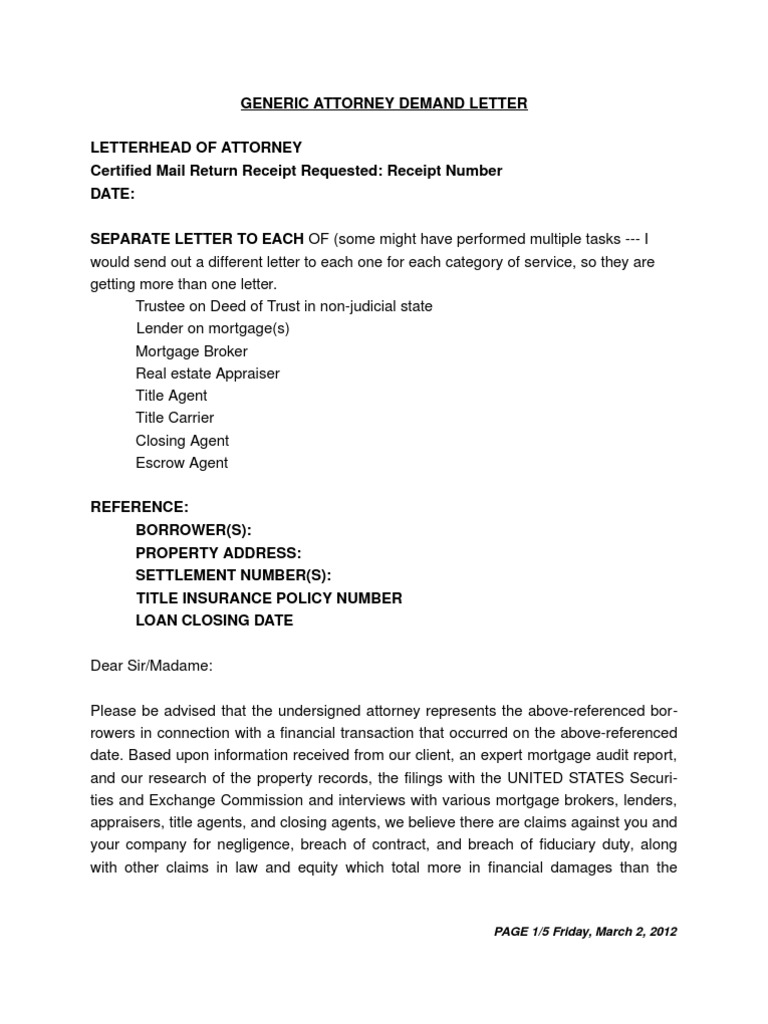 Generic Attorney Demand Letter | PDF | Mortgage Law | Loans