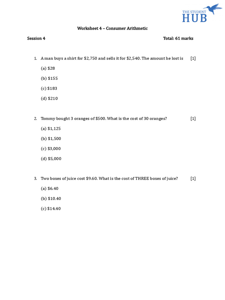 Worksheet 4 - Consumer Arithmetic | PDF | Interest | Value Added Tax