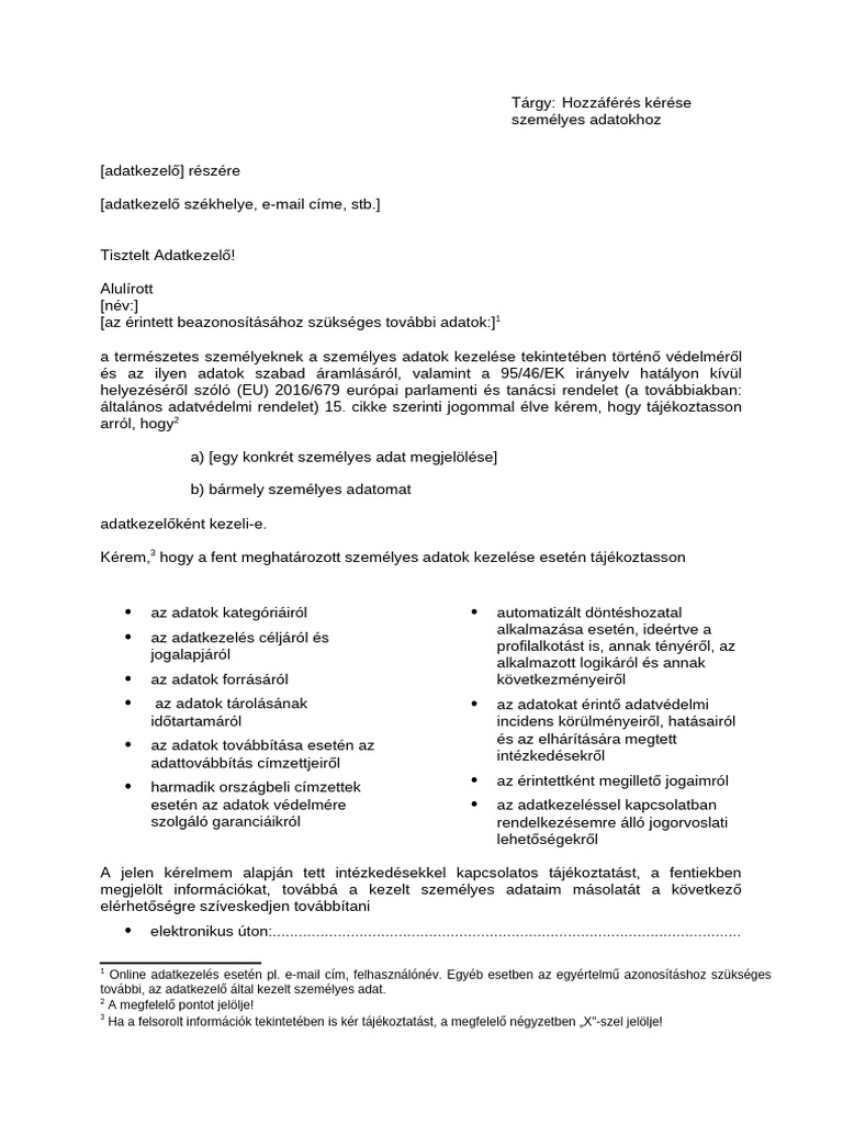 Hozzaferesi Kerelem Minta | PDF