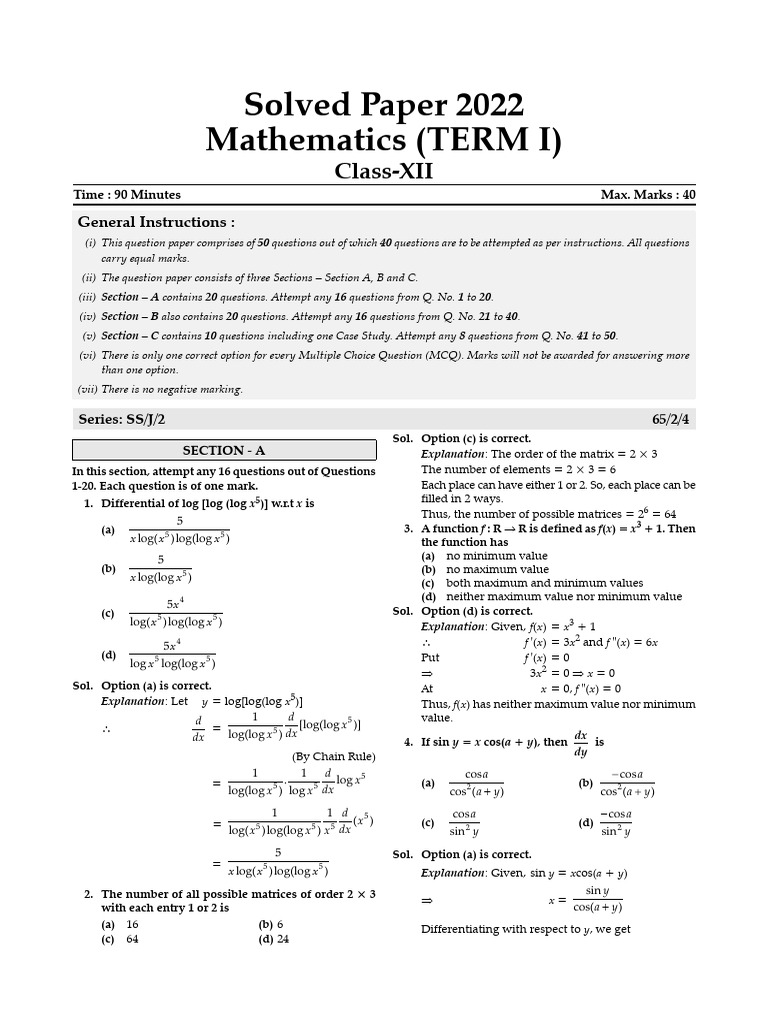 Solved Paper 2022 Term I | PDF | Function (Mathematics) | Mathematical Objects