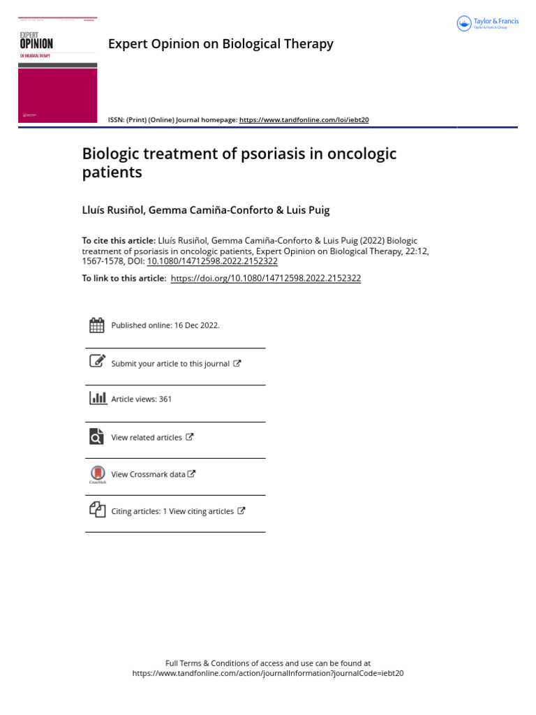 Biologic Treatment of Psoriasis in Oncologic Patients | PDF | Cancer ...