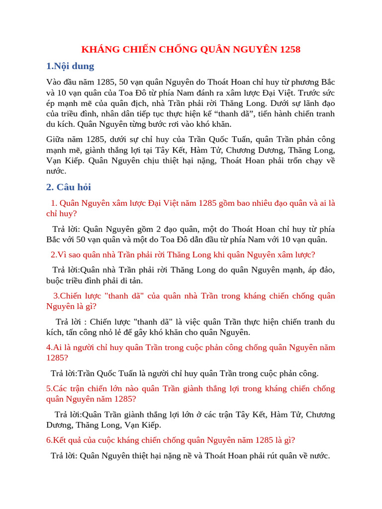 KHÁNG CHIẾN CHỐNG QUÂN NGUYÊN 1258 | PDF